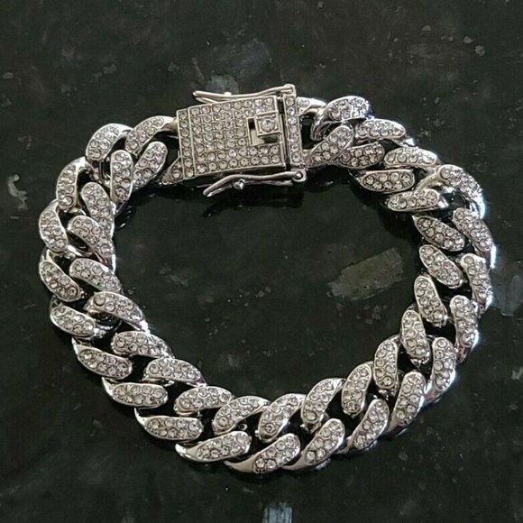 Accessories | Mens Hip Hop Iced Miami Cuban Link Chain Bracelet | Poshmark